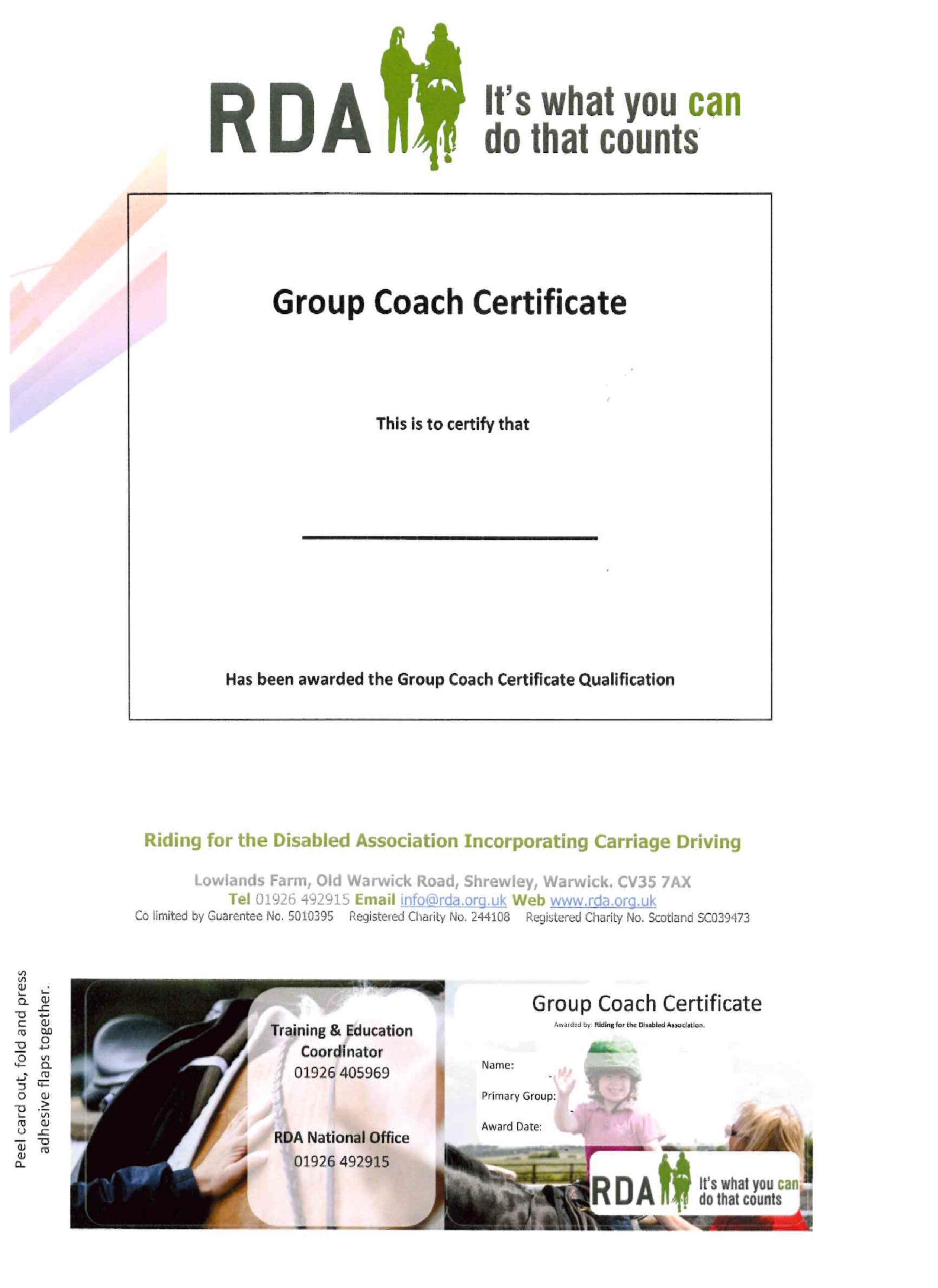 Coach Certificate requirements - Riding for the Disabled Association (RDA)